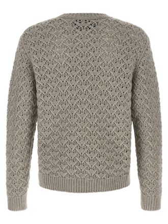 Valentino Garavani Openwork Diamond-Knit Virgin Wool Sweater - Beige