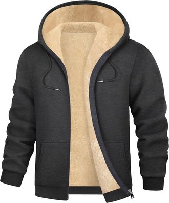 Heekpek Herren Kapuzenjacke Winter Kapuzenpullover mit Reissverschluss Casual Warm Fleecejacke Classic Sweatjacke Kapuzenpulli Herren Hoodie, Dunkelgrau, XXL