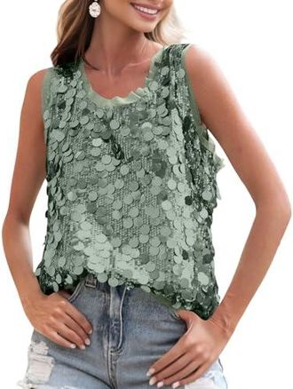 Generic Debardeur Femme Chic et &eacute;l&eacute;gant Chemisier sans Manche D&eacute;bardeur Court Crop Top Ete Haut a Paillette Chic et Elegant Fluide Ample Caraco Vetement Femme