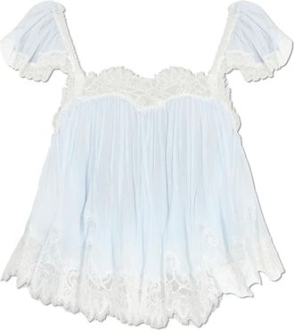 LoveShackFancy Loveshackfancy, Femme, Blouses et Chemises, Bleu, Taille: 40 FR Lova Top