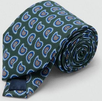 Mango Cravate soie imprim&eacute;e vert - Homme - Taille unique - MANGO MAN