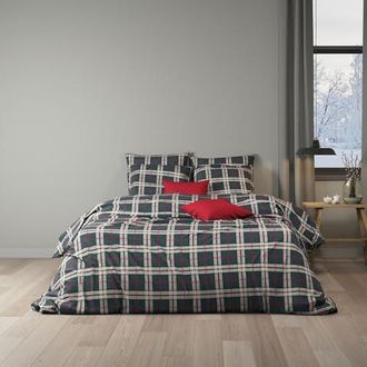 Someo Parure de lit 200x200 Flanelle &agrave; Carreaux Vert No&euml;l