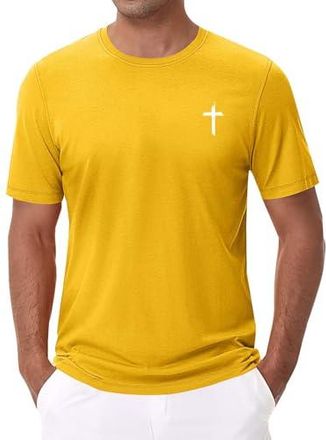 Generic Chemise décontractée élégante classique à col rond imprimé croix chrétienne à manches courtes pour le sport, le fitness, lentraînement musculaire, jau