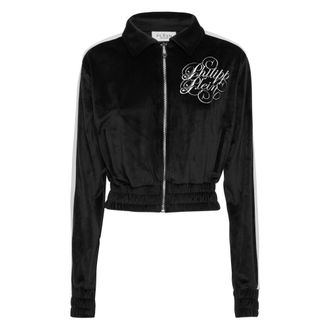 Philipp Plein Femme, Sweatshirts et sweats &agrave; capuche, Noir, Taille: 36 FR Chenille Tracksuit Jacket Signature