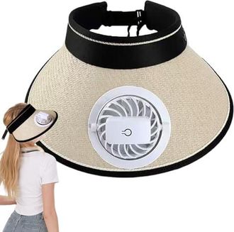 Generico Chapeau de soleil avec ventilateur pour femme - Chapeau avec protection solaire, large visi&egrave;re pour jardin, golf, randonn&eacute;e, voyage, accessoire rafra&icirc;