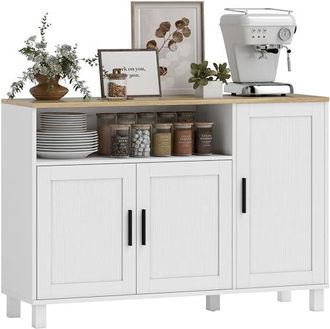 HOMCOM Buffet, Meuble de Rangement avec 3 Portes &agrave; Fermeture amortie, Compartiment Ouvert et &eacute;tag&egrave;res r&eacute;glables, Style Moderne, Buffet Salle &agrave; Manger, Cuisin