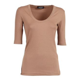 Fabiana Filippi Femme, Tops, Beige, Taille: 40 FR T-shirt en Jersey Costina Manica al Gomito Scollo U
