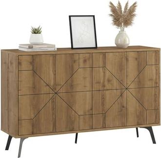 Dmora Kommode Meridian, Wohnzimmerbuffet, Wohnzimmer-Sideboard, Moderne K&uuml;chen-Speisekammer, 123x35h77 cm, Eiche