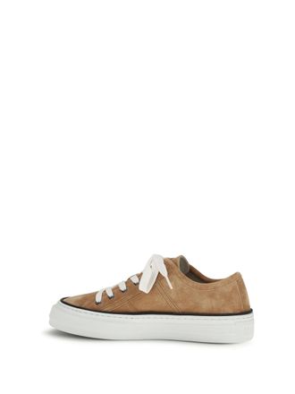 Brunello Cucinelli Womens Sneakers Shiny Tab Suede Bisque Trainers