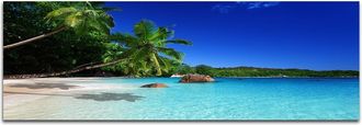 Paul Sinus Art 120x40cm Leinwandbild- Kunstdruck mit Seychellen Strand Meer Palmen Sommer