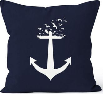 Autiga Kissenbezug Anker Vögel Anchor Birds Kissen-Hülle Deko-Kissen 40x40 Baumwolle Navy Pullover