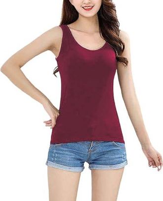 Generic Ventes Flash HUIFUAO Débardeur avec Soutien-Gorge intégré pour Femme, débardeur Blanc, Couleur Unie, Manches Courtes, col Rond, t-Shirt pour Femme, Z0