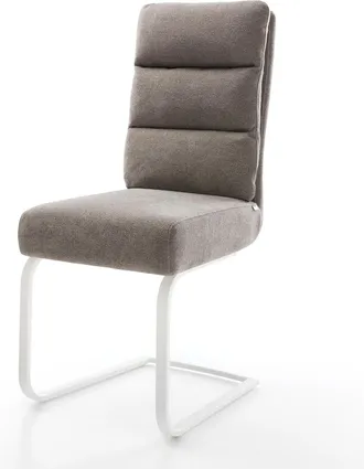 DELIFE Freischwinger Pela-Flex Strukturstoff Soft Taupe Freischwinger flach Wei&szlig; Taschenfederkern, Esszimmerst&uuml;hle