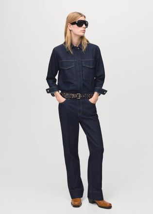 Mango Jean droit revers couture bleu fonc&eacute; - Femme - 32 - MANGO