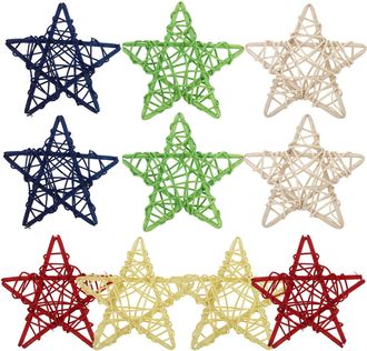 Garneck 10 St&uuml;ck Bunte Rattan Sterne 10cm H&auml;ngende Sterndekoration aus Rattan Selbstgemacht Ornament f&uuml;r Party Kinderzimmer und Wohnraum
