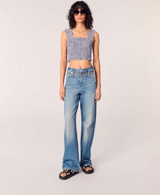 Maje Gesmoktes Top Mit Vichy-muster - Marine/blanc - Gr&ouml;&szlig;e 34 - Maje