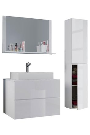 MID.YOU Mid.you Badezimmer VCM Lendas, Wei&szlig;, Holzwerkstoff, 4-teilig, 2 F&auml;cher, 2,2 Schubladen, 114 cm, h&auml;ngend, Badezimmer, Badm&ouml;belsets & Badm&ouml;belserien, Ba