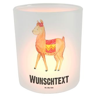 Mr. & Mrs. Panda Personalisiertes Windlicht Alpaka Stolz - Personalisierte Geschenke, mit Namen, Lama, Kerzengläser, Windlichtgläser, Windglas, Windlichter, für Teelic