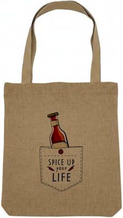 Fabulous Sac Shopping Tote Bag Aspect Lin - Sauce Piquante Poche Surprise Piment Dessin - Sac de Courses Toile Epaisse 360g Beige Naturel Cabas Port&eacute; Epaule So