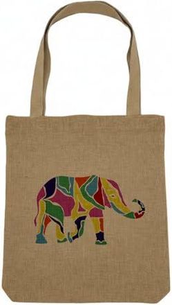 Fabulous Sac Shopping Tote Bag Aspect Lin - El&eacute;phant Multicolore Illustration Dessin Animaux - Sac de Courses Toile Epaisse 360g Beige Naturel Cabas Port&eacute; Epau