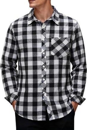Generic Chemise &agrave; carreaux pour homme - Haut boutonn&eacute; avec poche - Manches longues - Col &agrave; revers d&eacute;contract&eacute; - Coupe ample - R&eacute;tro - Costume extensible pour 