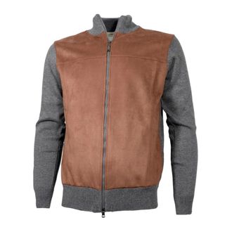 Cashmere Company Braun Grauer Cashmere Alcantara Cardigan - - Knitwear - Herren - Mehrfarbig - 4XL