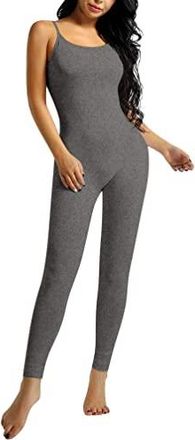 Minetom Femme Combinaison de Sport Sexy Slim Leggings Fitness Jumpsuit Une Pièces Slim Extensible sans Manches Bodysuit Running Gym Yoga Jumpsuit A Gris M