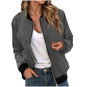 Generic Blouson Chaud Femme Veste d&eacute;contract&eacute;e zipp&eacute;e mode pour femme manteau l&eacute;ger confortable parfait tous les jours (Dark Gray, M)