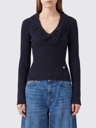 Ganni Pull coupe slim en laine c&ocirc;tel&eacute;e avec col en V et logo papillon
