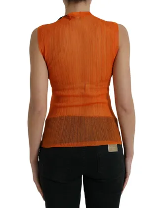 Dolce & Gabbana Womens Orange See Through Crew Neck Blouse Tank Top Polyester