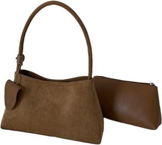 Generic Petit sac &agrave; bandouli&egrave;re en daim, mini pochette, sac besace souple, sac &agrave; main &eacute;l&eacute;gant pour fille, femme, sac fourre-tout sous les bras, 1 pi&egrave;ce caf&eacute;