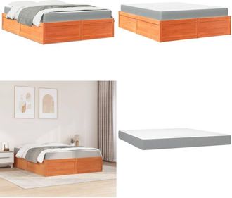 vidaXL Bett mit Matratze Wachsbraun 140x200 cm Massivholz Kiefer - Schlafzimmermöbel - Holzbetten - Doppelbett - Kiefernbett - Boxspringbett - Home & Living