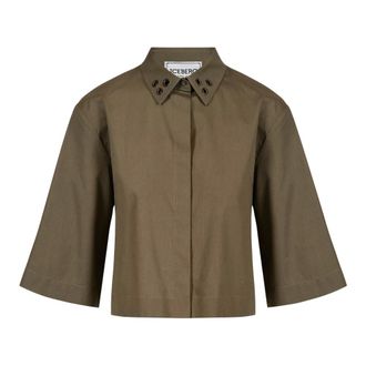 Iceberg Femme, Blouses et Chemises, Vert, Taille: 36 FR Chemise &agrave; Manches Courtes Coupe Courte