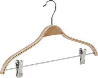 Generic Kleiderbügel, Hemdenbügel, Blusenbügel, 10er Set, Birkenholz, Natur, Lackiert, Anti-rutsch Klammern, Bluse, Shirt, Hemd, Jacke, Rock, Hose, 360° Drehb