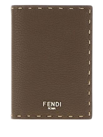 Fendi porte-cartes Selleria à bords en cuir - Marron