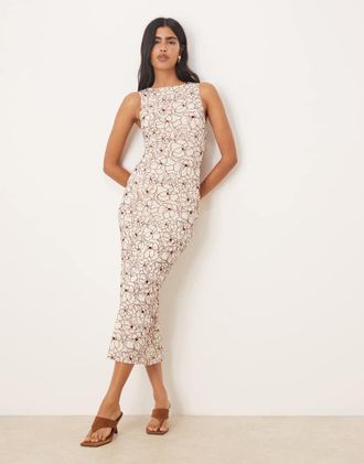 Motel Hoover - Robe longue à motif floqué - Rouge/crème-Blanc