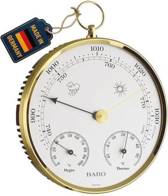 TFA Dostmann Analoge Wetterstation mit Metallring, 20.3006, zur lokalen Wettervorhersage, inkl Barometer, Thermometer, Hygrometer, deutsches Familienunternehmen, g
