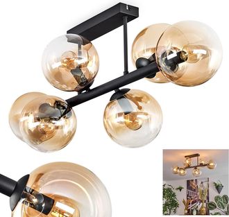 HOFSTEIN Deckenleuchte Gastor, 6-flammige Deckenlampe aus Metall/Glas in Schwarz/Bernstein/Klar, Leuchte im Retro/Vintage-Design (Schirme &Oslash; 15 cm), E14, Esszim