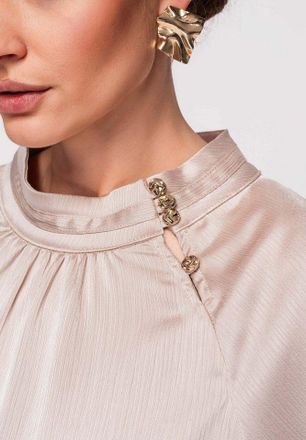 Ombre Langarmbluse Langarmbluse Damen Elegant Loose Fit Light pink L (kein Set, 1-tlg) Satinoberfl&auml;che, dekorative Kn&ouml;pfe