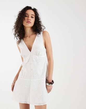 Motel Raspati - Robe courte en broderie anglaise - Blanc-Rose