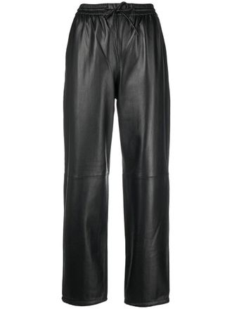 Yves Salomon pantalon droit en peau dagneau - Noir