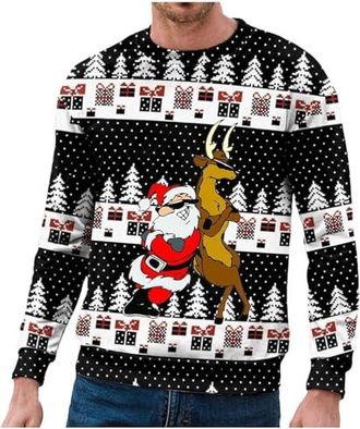 Generic Pull de Noël amusant pour homme imprimé Fair Isle Pull col rond à manches longues Mode Décontracté Pull pour homme Fête Fête Thème Tops surdimensionné