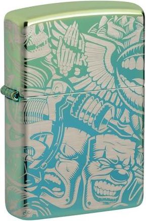 Zippo Sturmfeuerzeug - Tattoo Theme, High Polish Teal, Laser 360&deg; - Nachf&uuml;llbar - Wiederverwendbar - Windfestes Design - Geschenkbox - Made in USA
