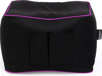 BuBiBag Sitzsack Hocker Rechteckig gef&uuml;llt 35x50x40 cm - Gaming Sitzw&uuml;rfel mit Seitentaschen - Robuster Fu&szlig;hocker Indoor & Outdoor - Schwarz mit farbigem Rand