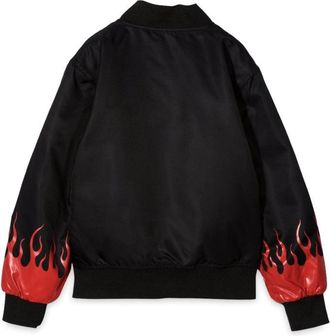 Vision Of Super Nylon Red Flame Motif Bomber Jacket - Black