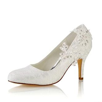 Emily Bridalwear Chaussures de mari&eacute;eFemmes Soie comme Satin Talon Stiletto Pompes avec Couture Dentelle Fleur Perle De Cristal (EU36, Ivoire)