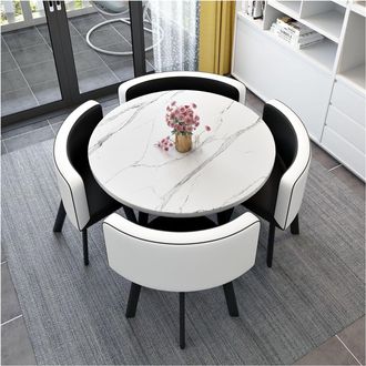 Generic Modernes Tisch- und Stuhlset, 5-teiliger Bartisch und 4 Stuhlset, runder Konferenztisch, hohe Tragf&auml;higkeit, for Caf&eacute;, B&uuml;ro und Wohnzimmer( 11)