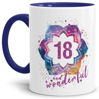 Tassendruck Geburtstags-Tasse 18 and Wonderful Geburtstags-Geschenk zum 18. Geburtstag als Geschenkidee f&uuml;r die Frau/Abstrakt/Bunt/Kaffeetasse/Innen & Henkel Dunk