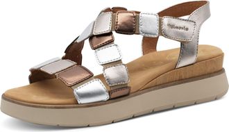 Tamaris Comfort Damen Sandalen flach aus Leder Sommer, Mehrfarbig (Metallic Comb), 39 EU