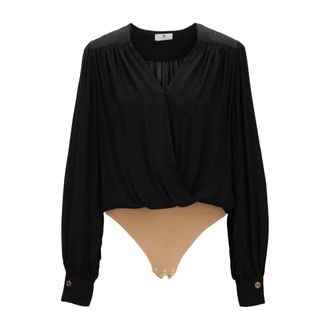 Elisabetta Franchi Damen V-Ausschnitt Body Shirt mit automatischem Knopf - - Tops - Damen - Schwarzk - S